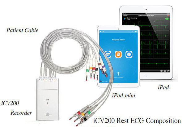 Diagnostic / Interpretation Wireless ECG Machine For Bluetooth White ...